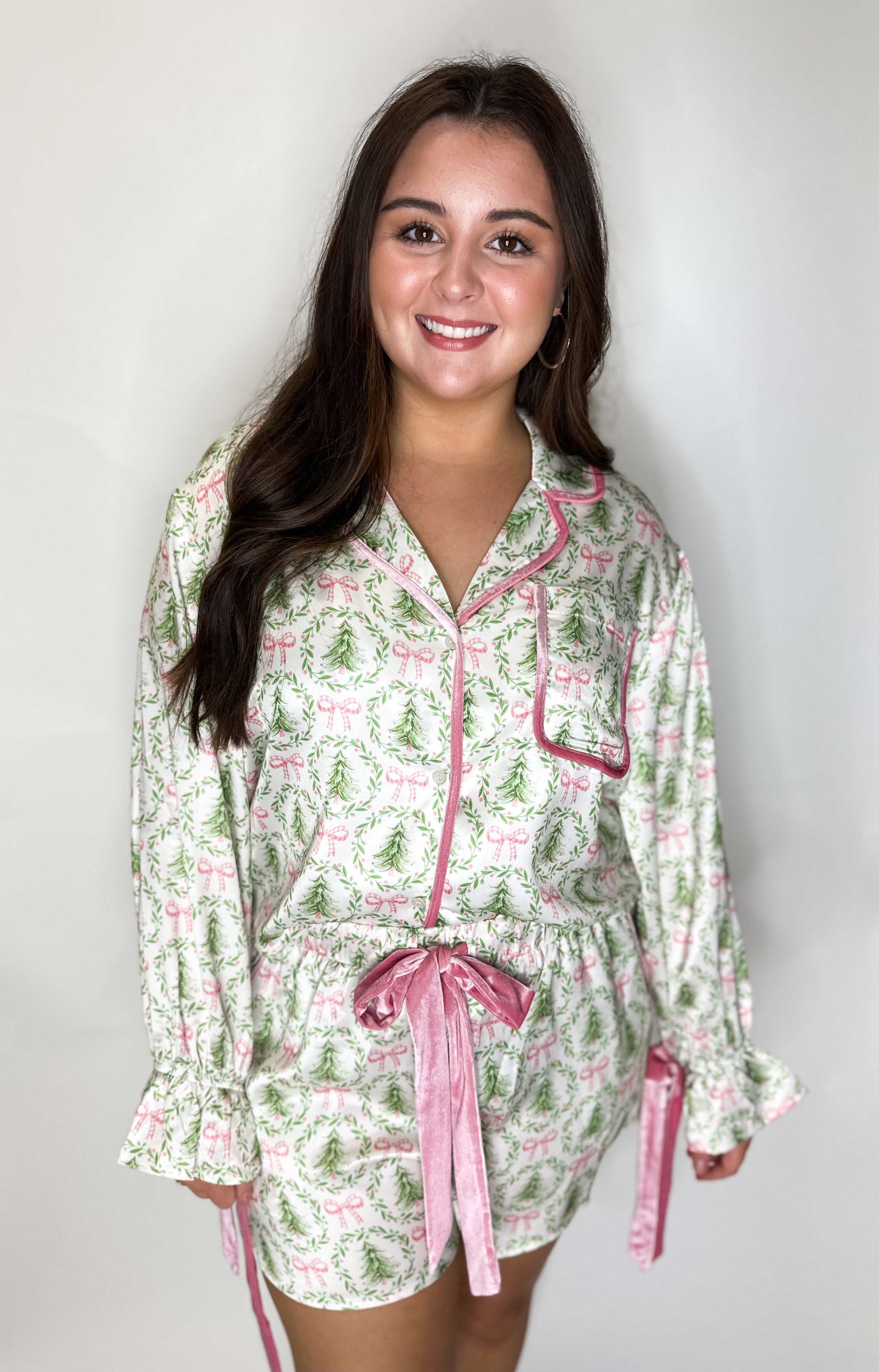 Deck The Halls Satin Pajamas – Uniquely Southern Boutique & Gift